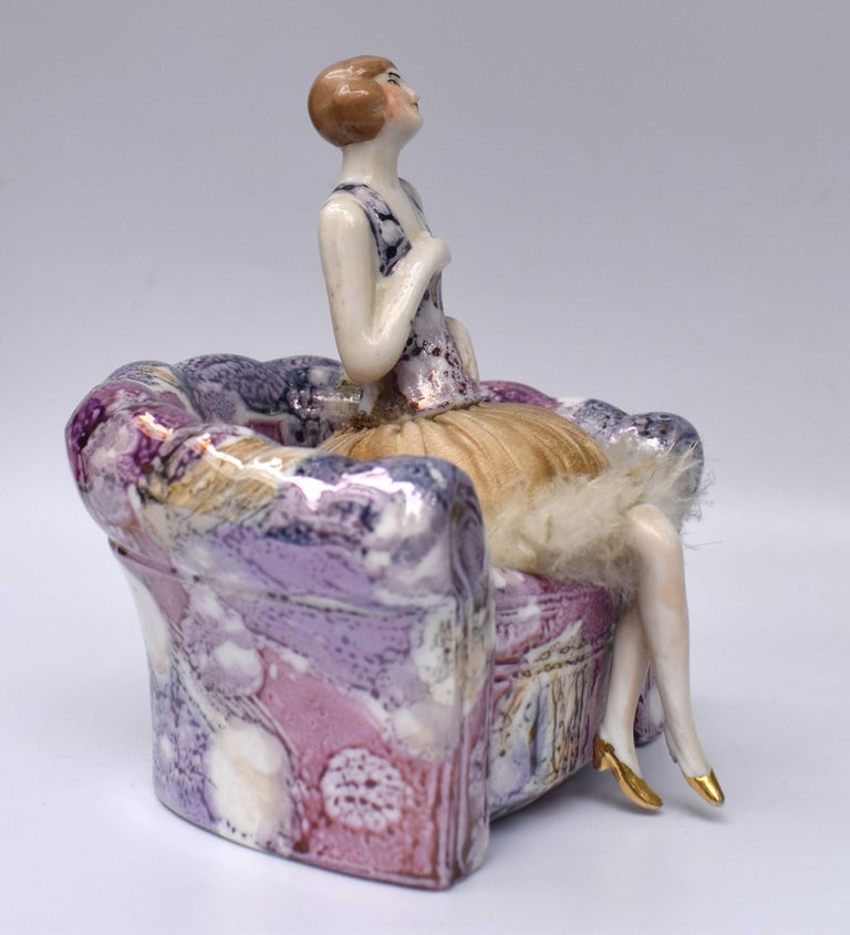 Rare Art Deco Ceramic Flapper Powder Puff Stand, Circa 1930 at 1stDibs