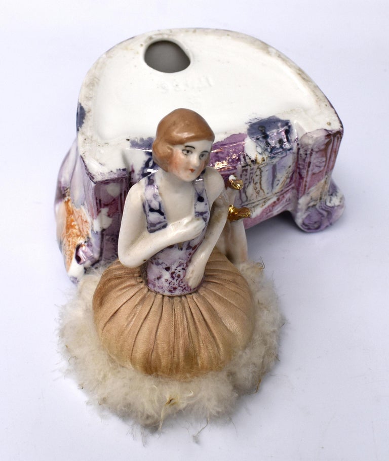 Rare Art Deco Ceramic Flapper Powder Puff Stand, Circa 1930 at 1stDibs