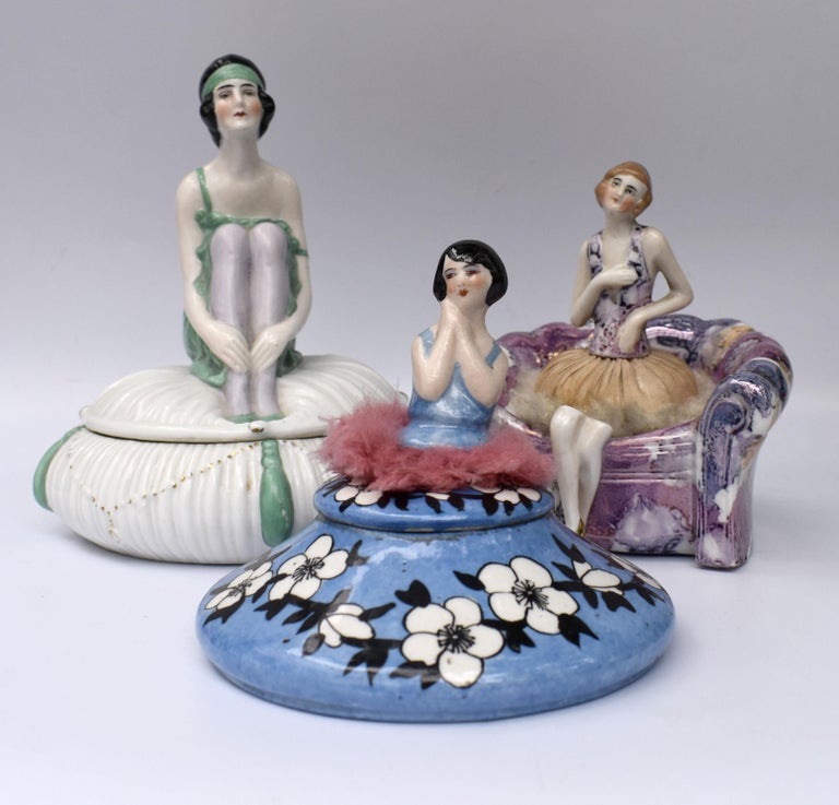 Rare Art Deco Ceramic Flapper Powder Puff Stand, Circa 1930 at 1stDibs