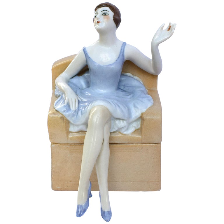 Rare Art Deco Ceramic Flapper Trinket Box by Fasold and Stauch, circa ...