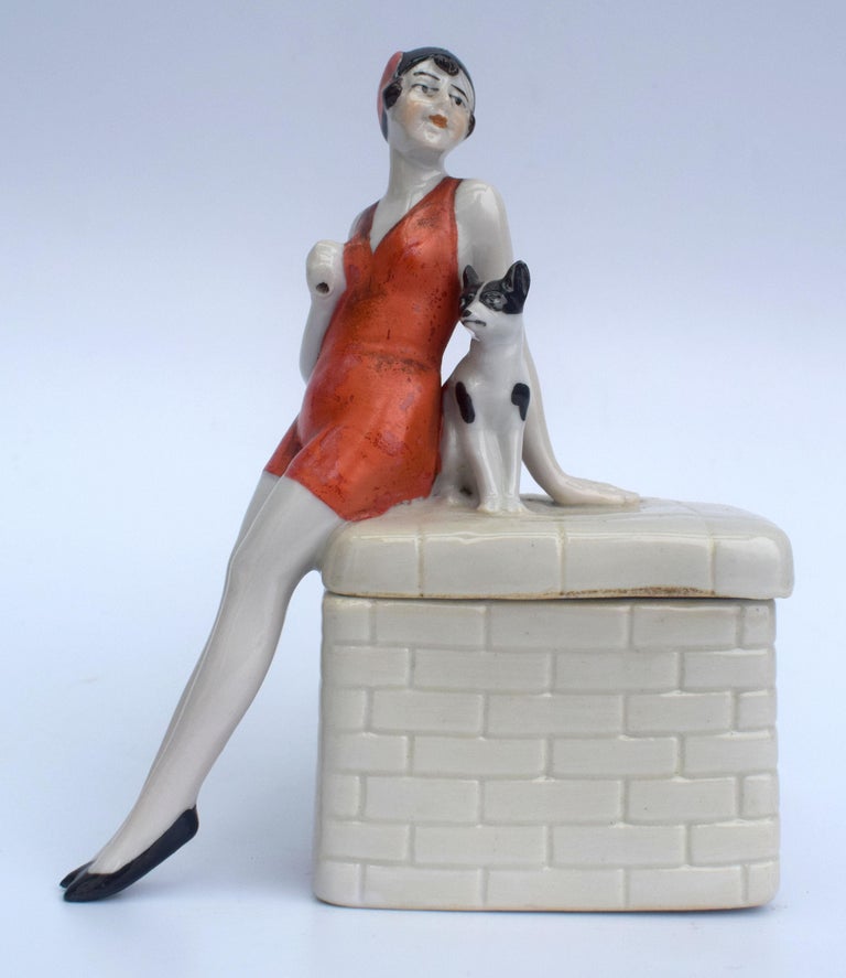 Rare Art Deco Ceramic Flapper Trinket Box, circa 1930 at 1stDibs