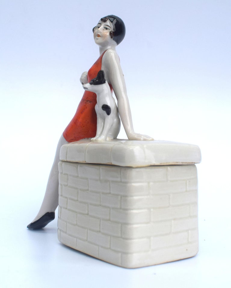 Rare Art Deco Ceramic Flapper Trinket Box, circa 1930 at 1stDibs