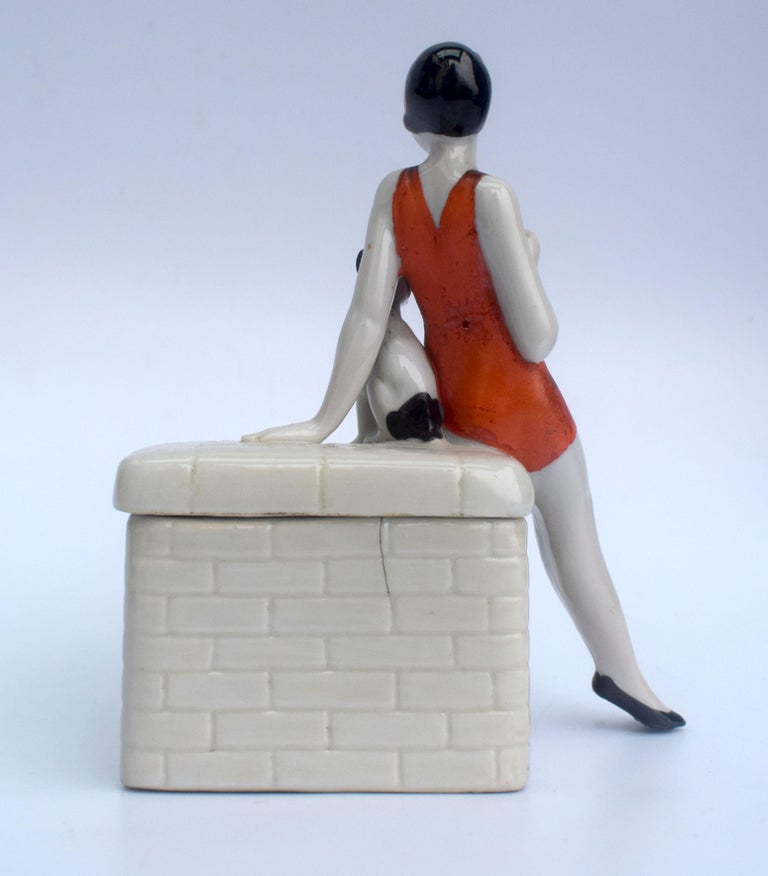 Rare Art Deco Ceramic Flapper Trinket Box, circa 1930 at 1stDibs