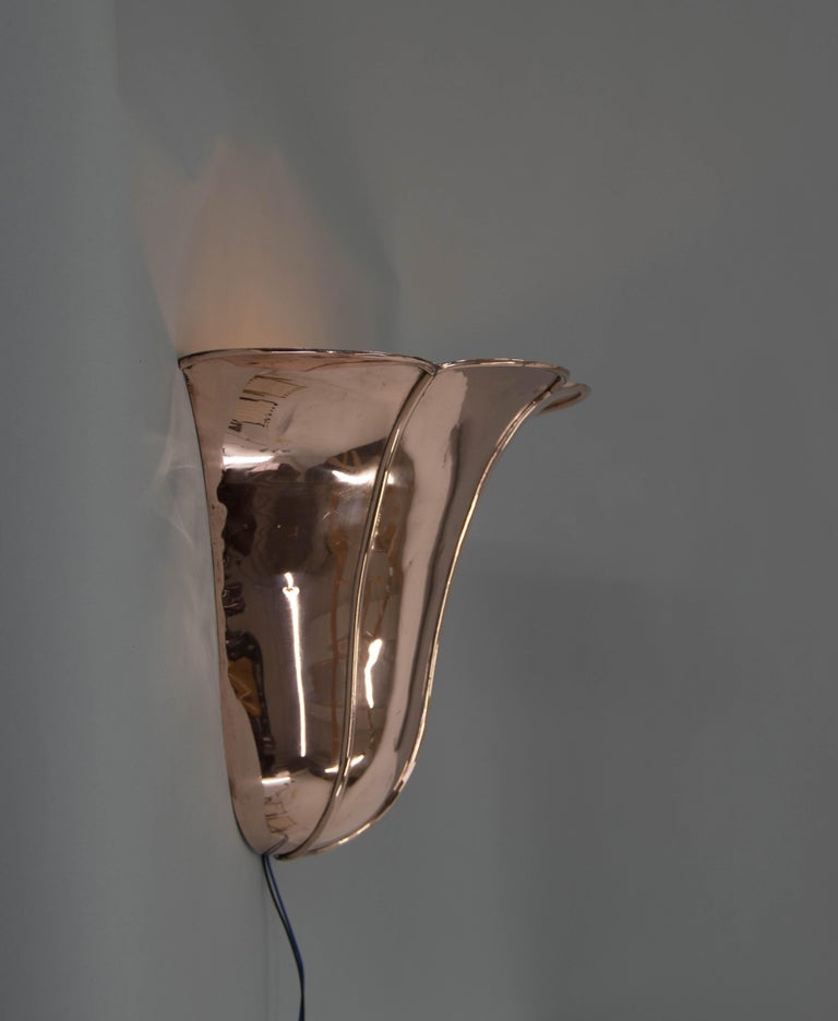 Rare Art Deco Copper Wall Lamp, 1930s, Restored For Sale at 1stDibs