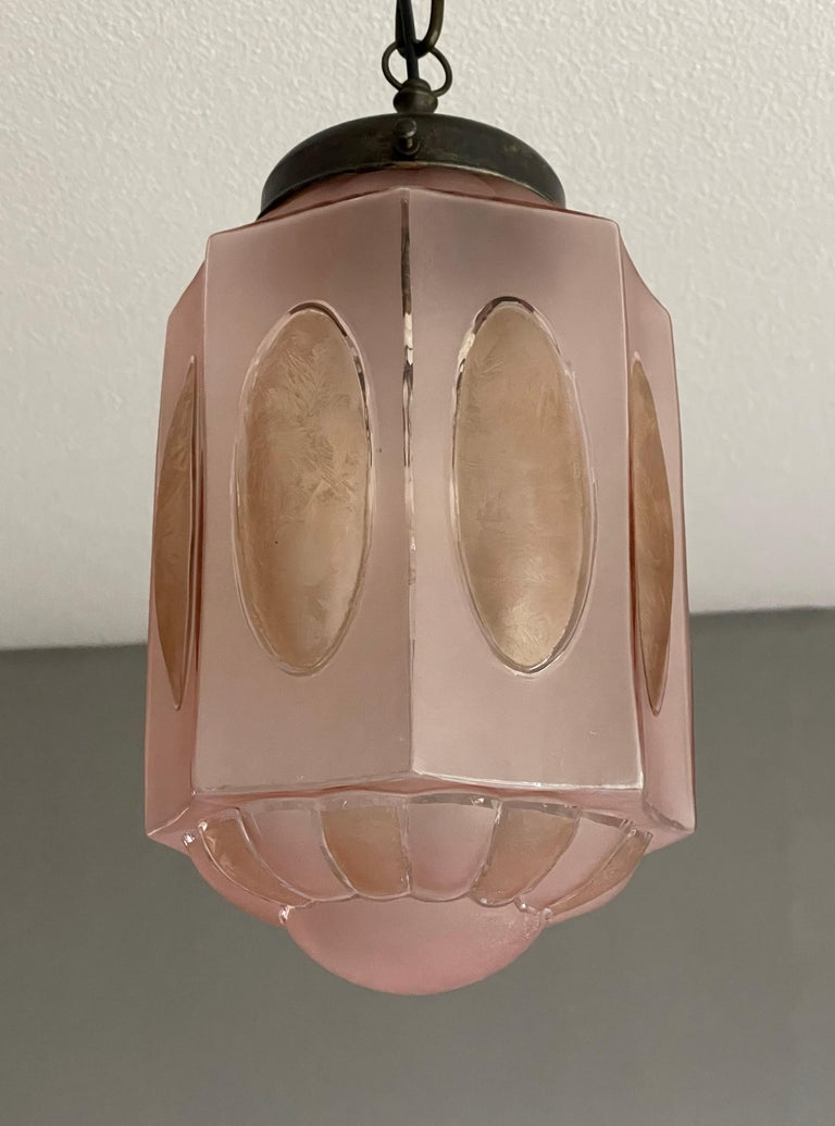 Rare Art Deco Pendant Light Fixture w. Octagonal Satinated and Frosted ...