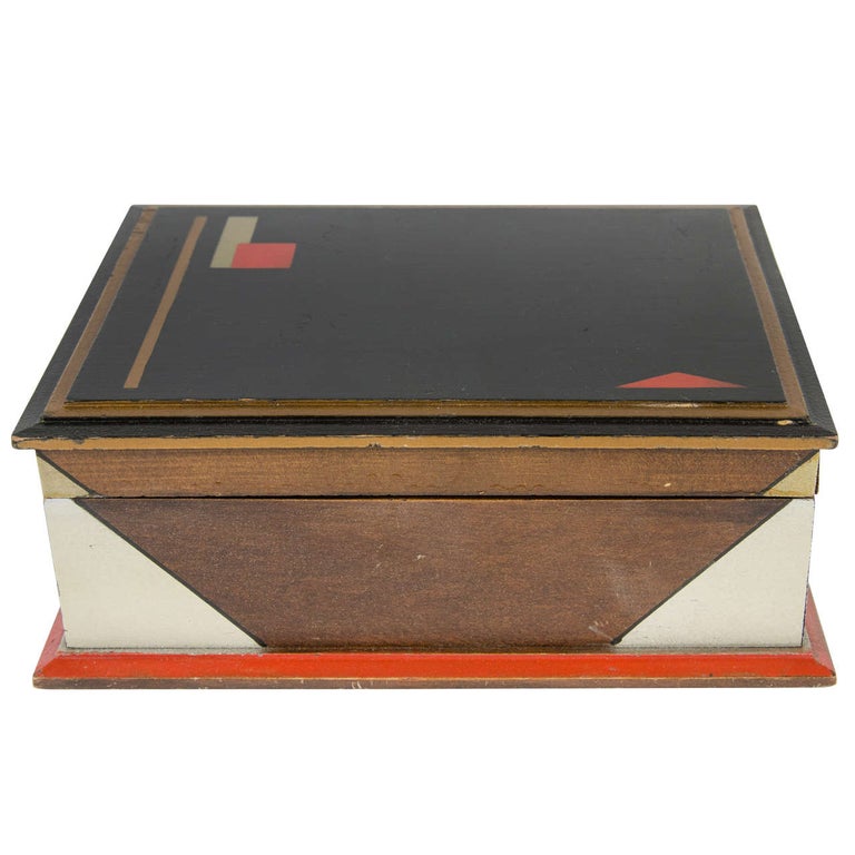 Rare Art Deco Skyscraper Style Hand Painted Walnut Box with Cubist ...