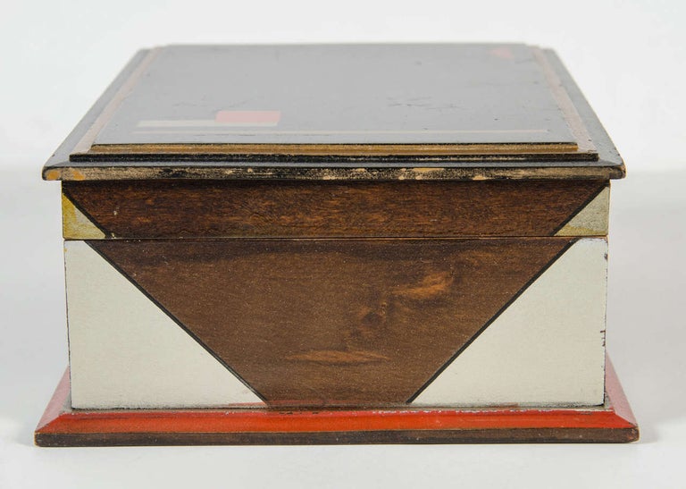 Rare Art Deco Skyscraper Style Hand Painted Walnut Box with Cubist ...