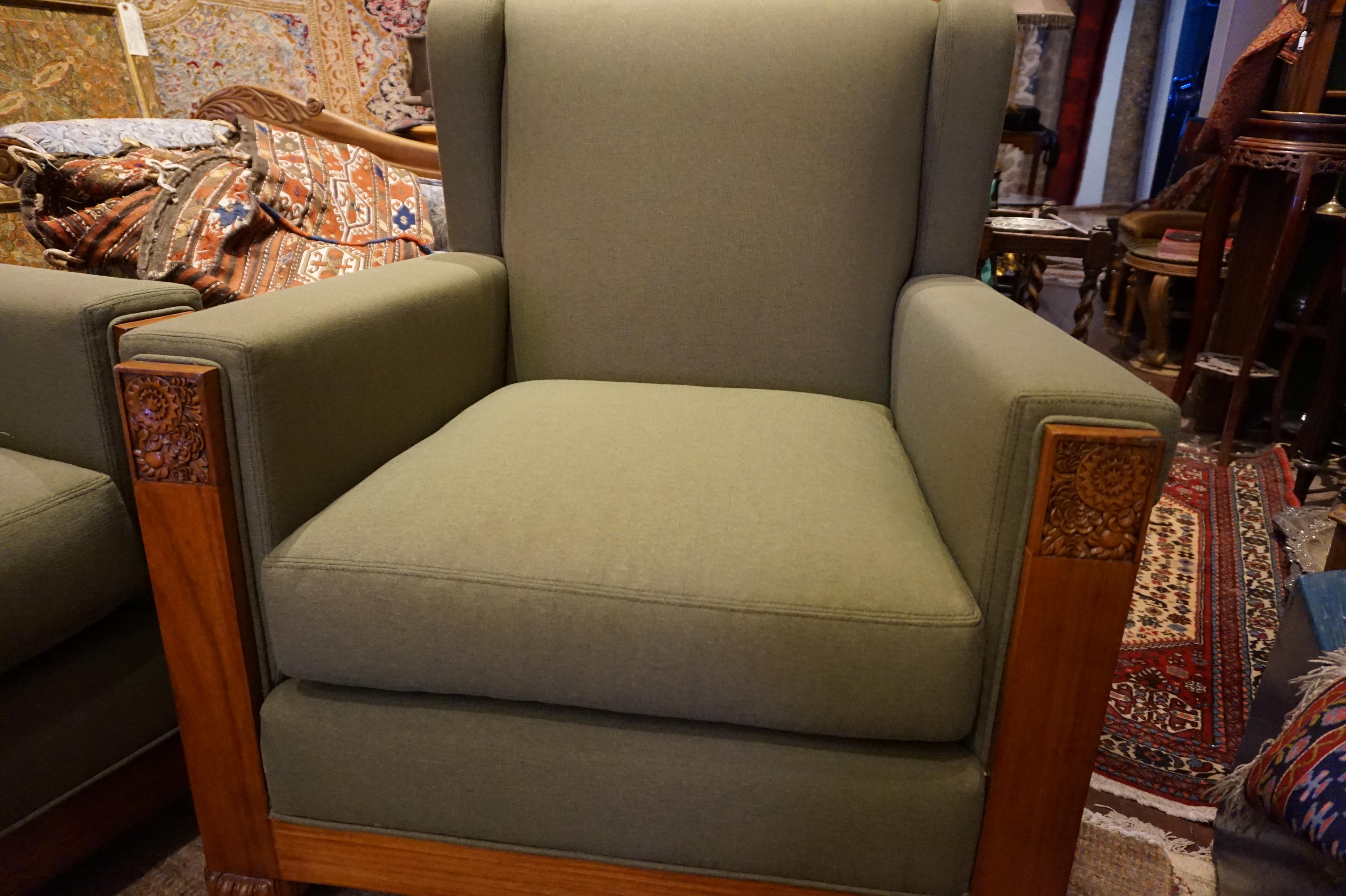 Rare Art Deco Teak Carved Paul Follot Attributed Wingback Settee and ...