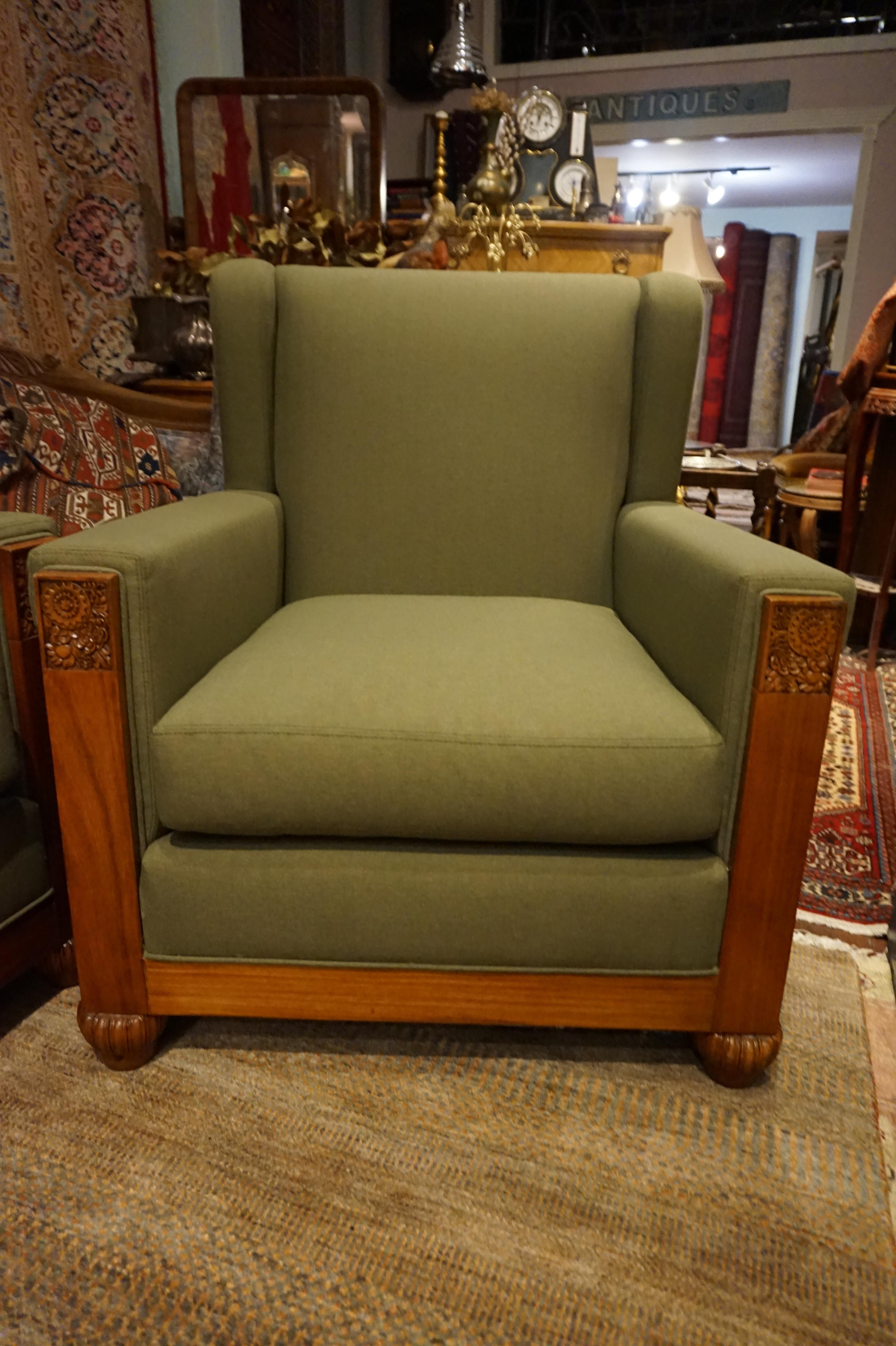 Rare Art Deco Teak Carved Paul Follot Attributed Wingback Settee and ...