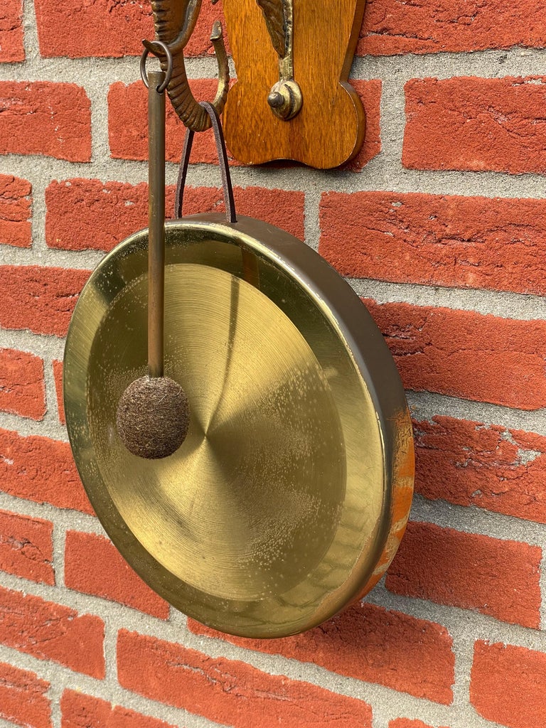 Rare Arts and Crafts House Gong for Wall Mounting with Bronze Elephant ...
