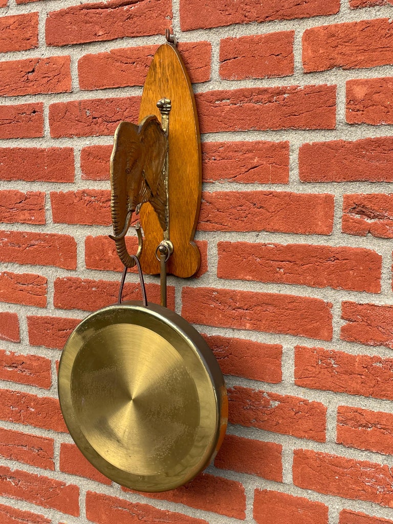 Rare Arts and Crafts House Gong for Wall Mounting with Bronze Elephant ...