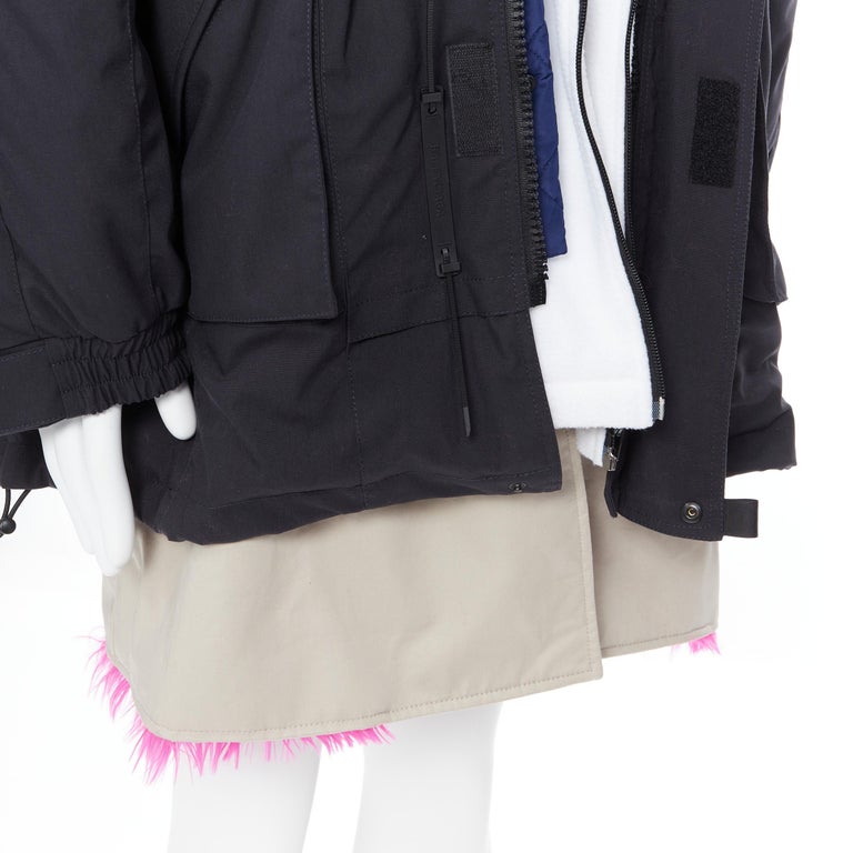 rare BALENCIAGA 2018 Runway Fake Layering 7 layer pink fur lined parka ...