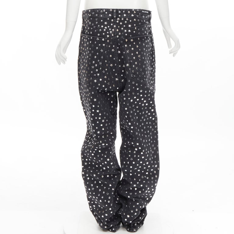 rare BALENCIAGA DEMNA black denim silver star heart stud embellished ...