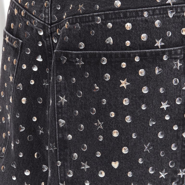rare BALENCIAGA DEMNA black denim silver star heart stud embellished ...