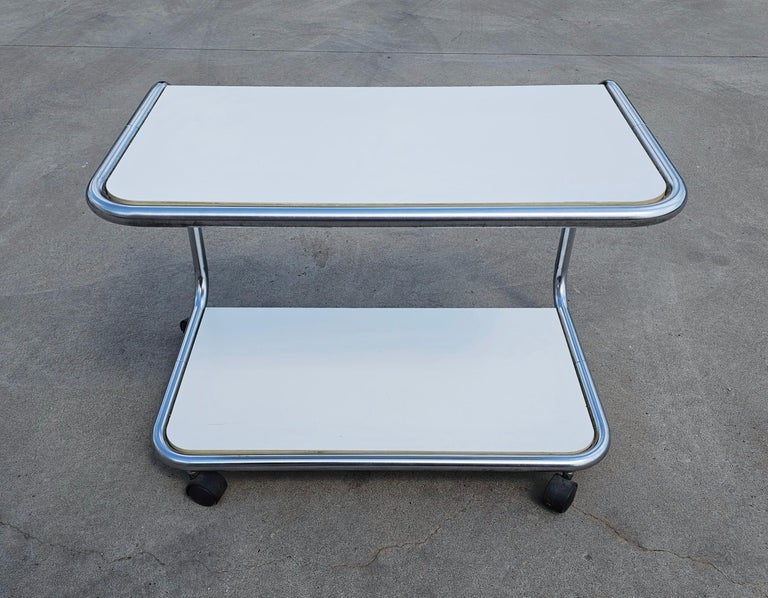 Rare Bauhaus Style Tubular 2-Tier Side Table with Wheels, Italy, 1970s ...
