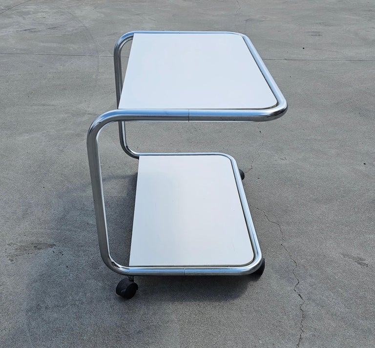 Rare Bauhaus Style Tubular 2-Tier Side Table with Wheels, Italy, 1970s ...