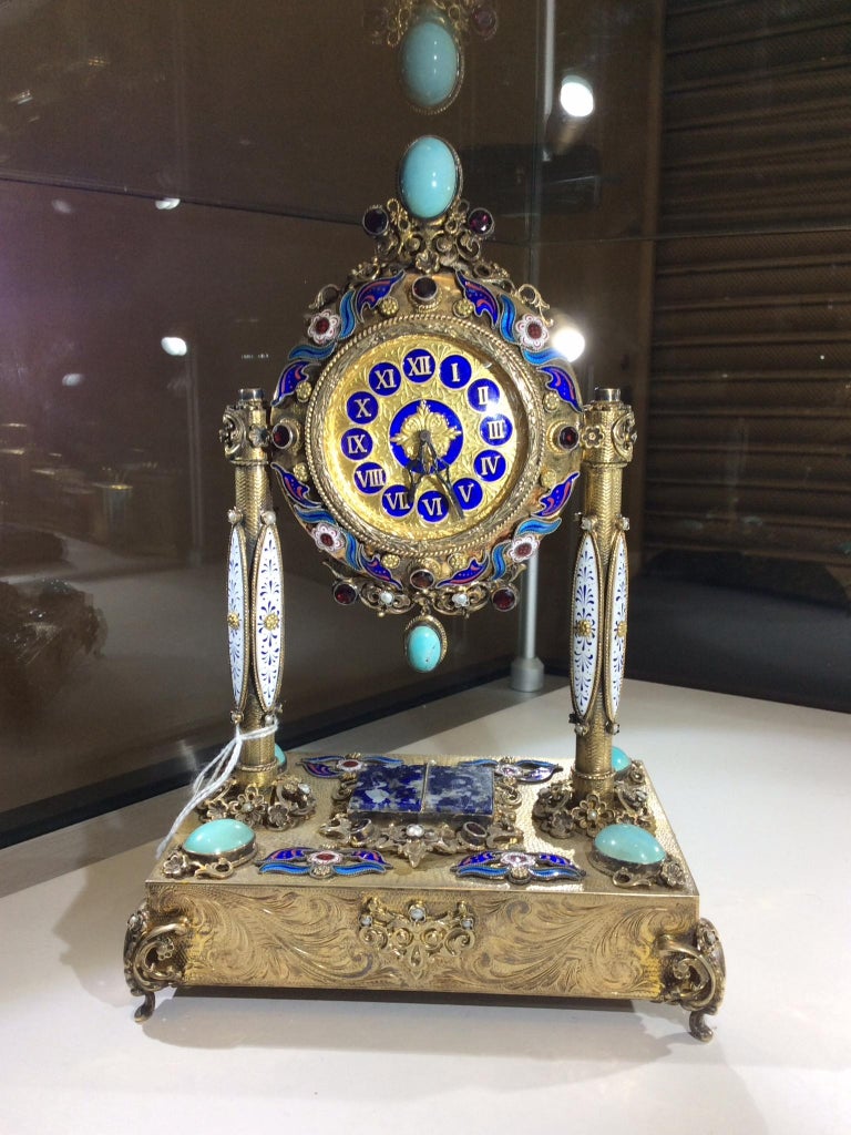 Rare 19th Century Silver Austrian Musical Clock with Enamel and Fine ...