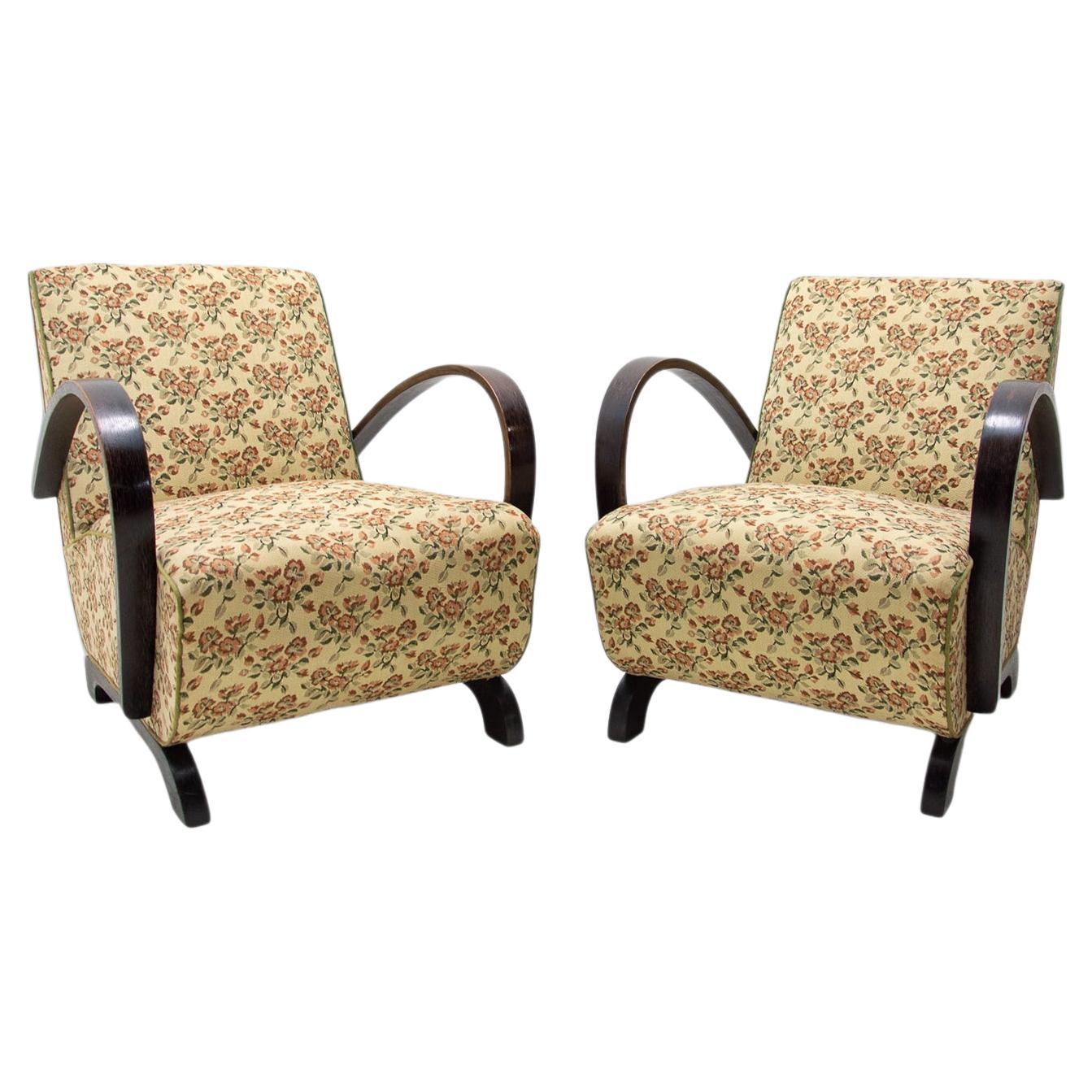 Jindrich Halabala Velvet and Bentwood Armchairs, circa 1930 For Sale at ...
