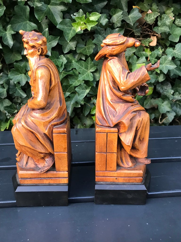 Rare Biblical Boxwood Bookends Moses by Michelangelo and Saint Benedict ...