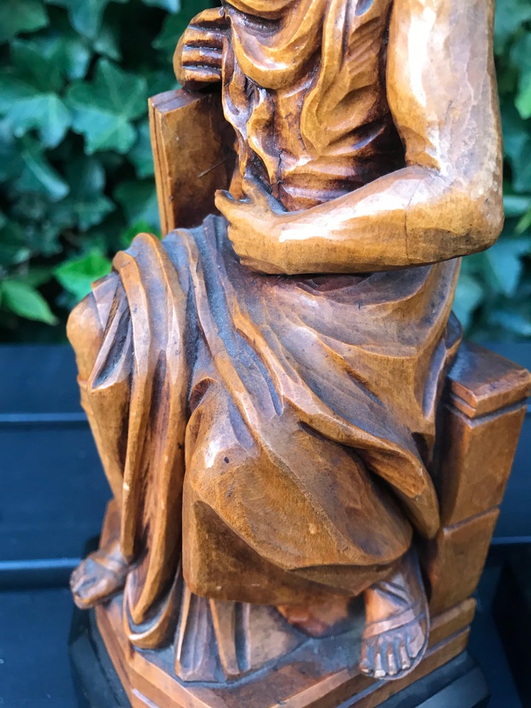 Rare Biblical Boxwood Bookends Moses by Michelangelo and Saint Benedict ...