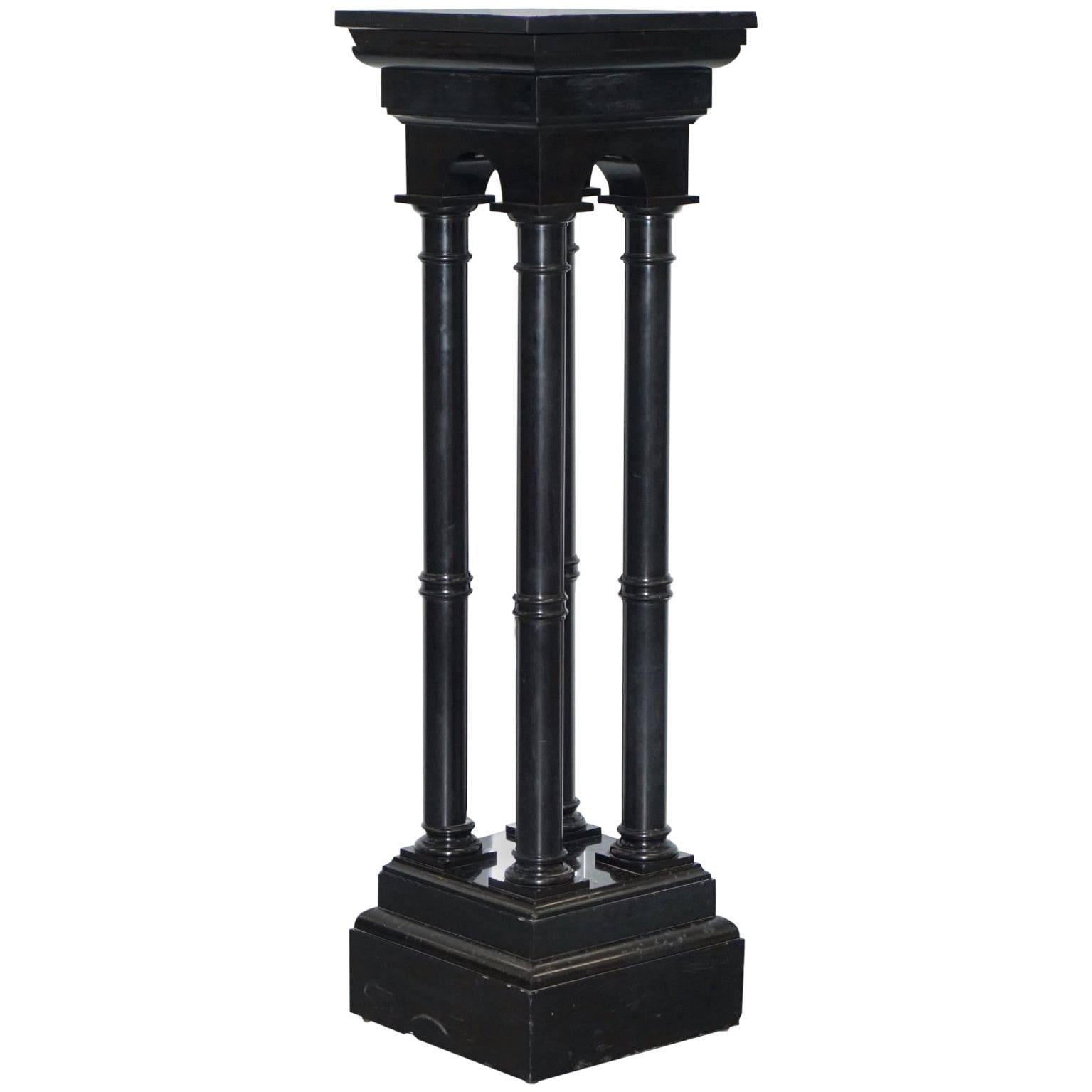 Rare Black Marble Four Pillar Column Stand with Rotating Top for Busts ...