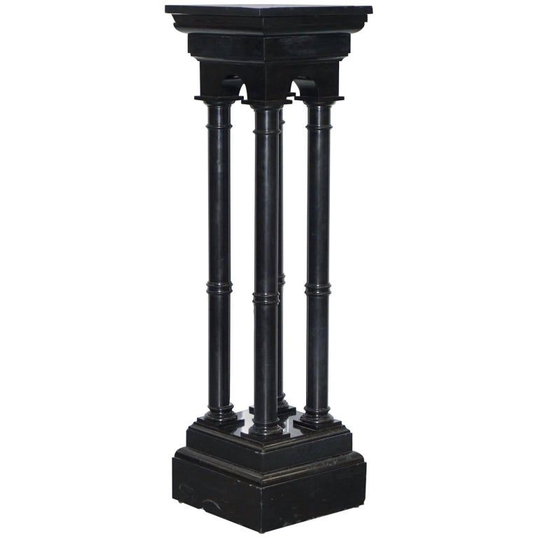 Rare Black Marble Four Pillar Column Stand with Rotating Top for Busts ...