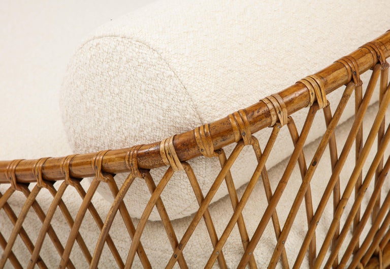 Rare Bonacina Bamboo and Rattan Daybed in Ivory Bouclé, Italy, 1960s ...