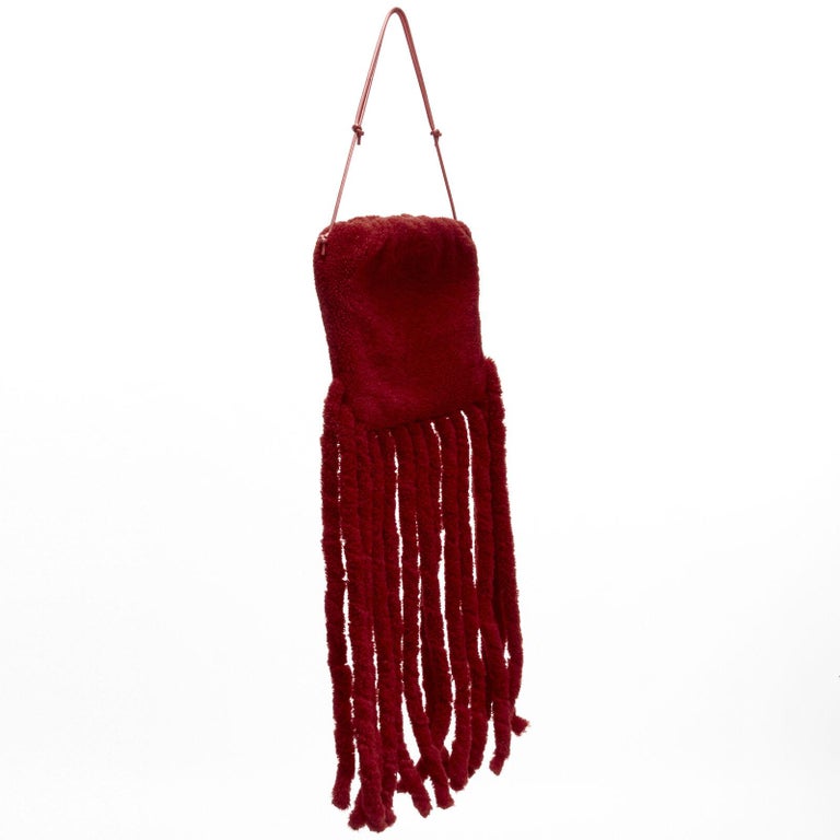 rare BOTTEGA VENETA Daniel Lee Runway red shearling fringe crossbody ...