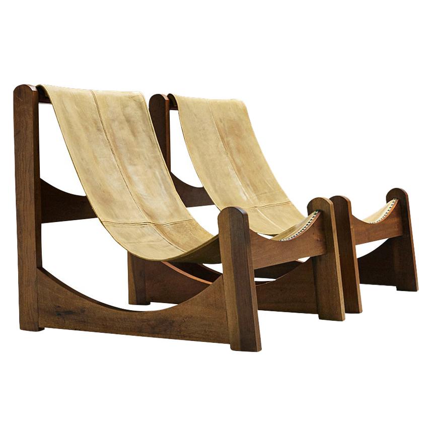 Rare Brazilian Lounge Chairs in Leather and Wood at 1stDibs