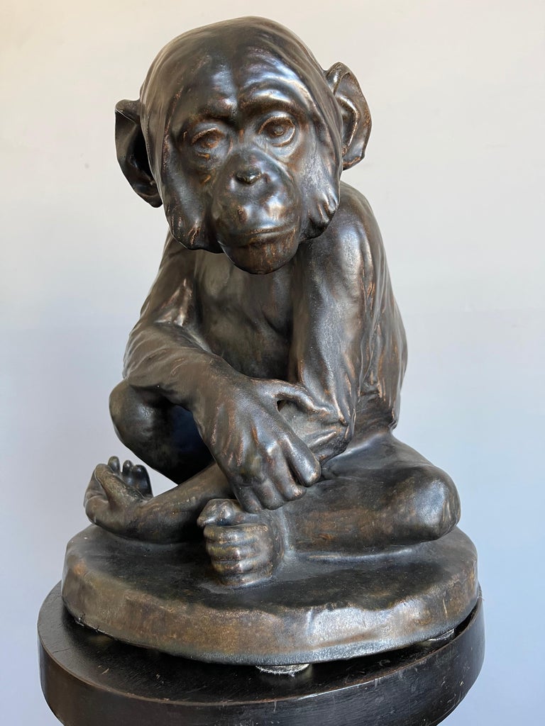 Rare Bronze Glazed Terracotta Chimpanzee Sculpture by Johannes Robert ...