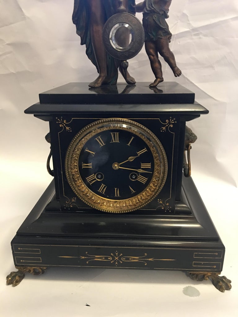 Rare Bronzed Late 19th Century Spelter Mystery Striking Clock by Samuel ...