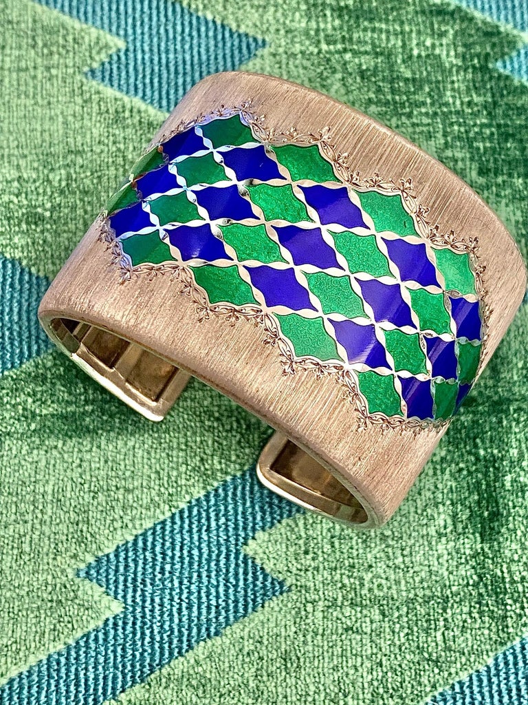Buccellati Wide Sterling Silver and Enamel Cuff For Sale at 1stDibs