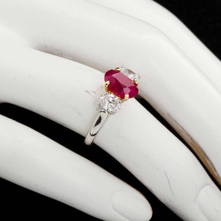 Oval Ruby Diamond Three-Stone Ring Burma No-Heat 2.64 Carat For Sale at ...