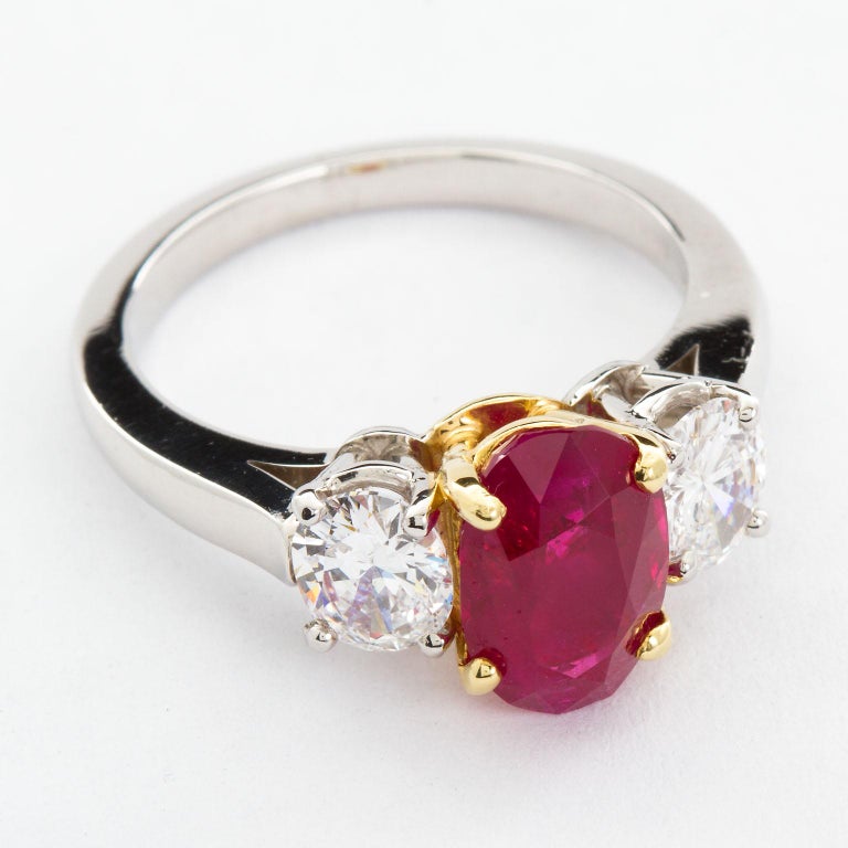 Oval Ruby Diamond Three-Stone Ring Burma No-Heat 2.64 Carat For Sale at ...