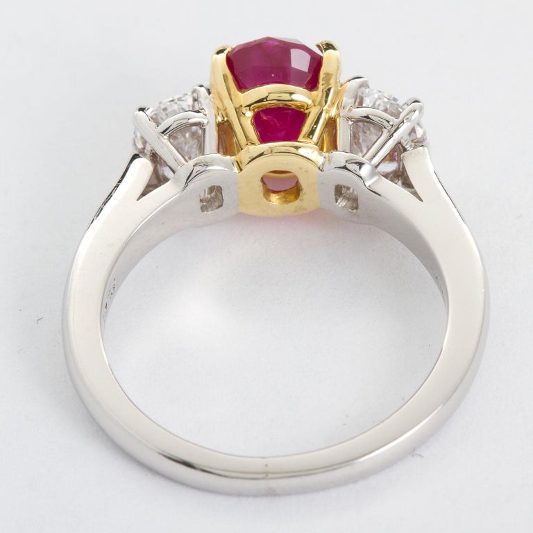 Oval Ruby Diamond Three-Stone Ring Burma No-Heat 2.64 Carat For Sale at ...