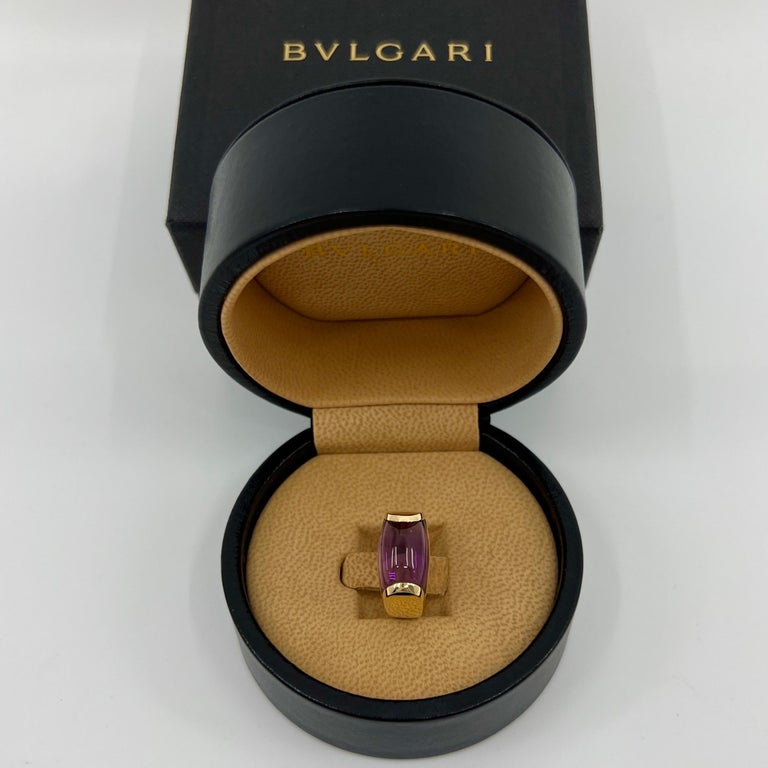 Rare Bvlgari Bulgari Tronchetto 18k Yellow Gold Purple Amethyst Ring ...