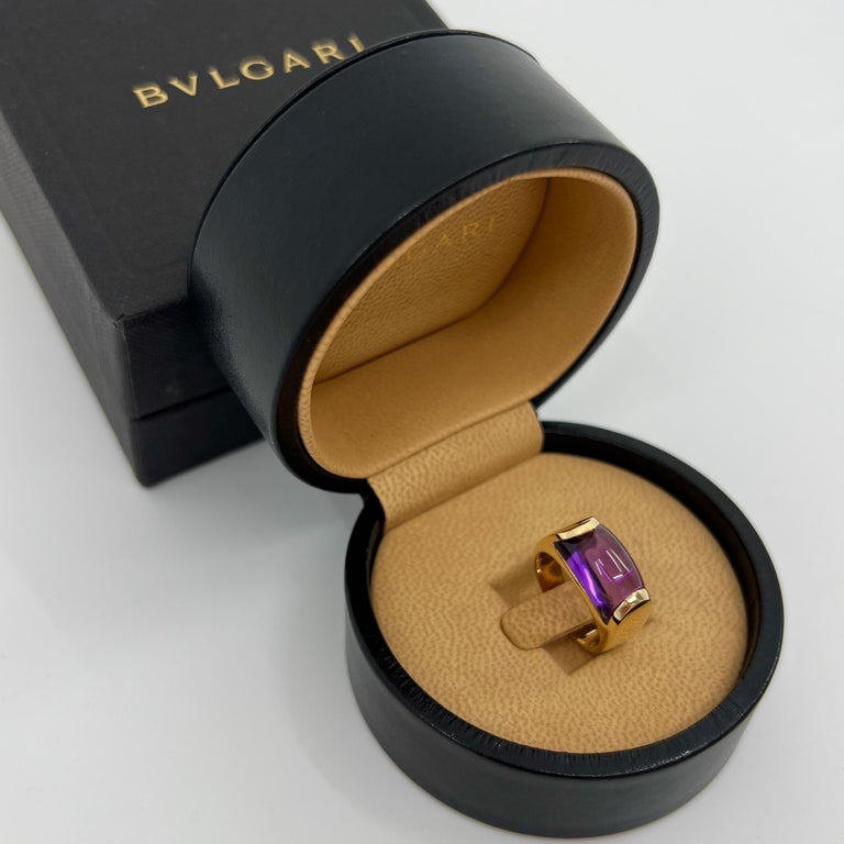 Rare Bvlgari Bulgari Tronchetto 18k Yellow Gold Purple Amethyst Ring ...