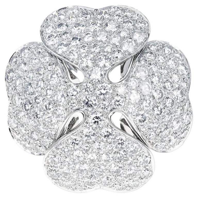Rare Cartier Anniversary Clover Diamond Pave Ring Set in 18K White Gold ...