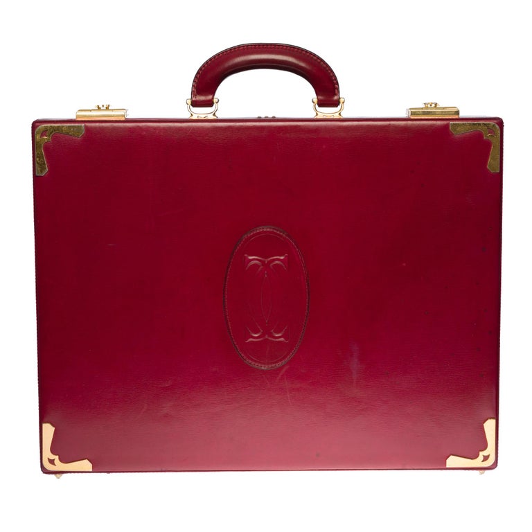 Rare Cartier Attaché Case in burgundy leather and gold hardware at 1stDibs
