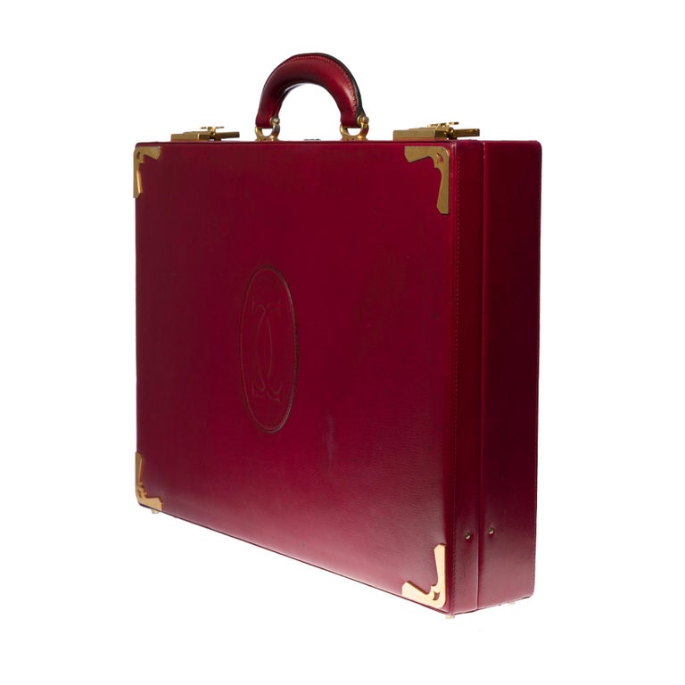 Rare Cartier Attaché Case in burgundy leather and gold hardware at 1stDibs