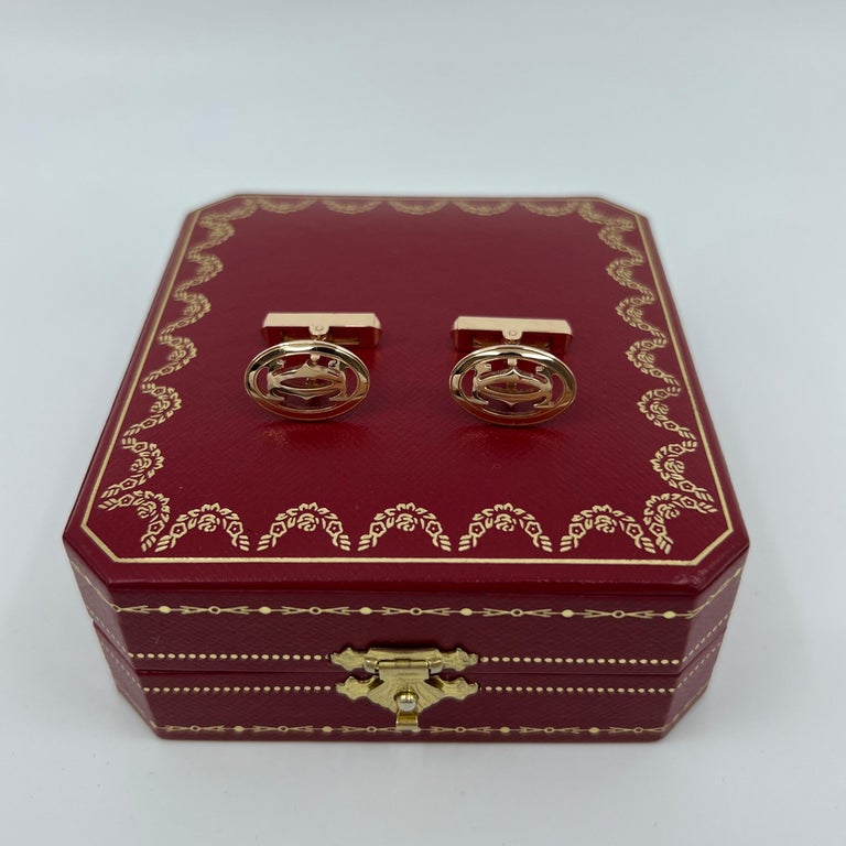 Rare Cartier Double C De Cartier Geometric 18k Rose Gold Cufflinks For ...
