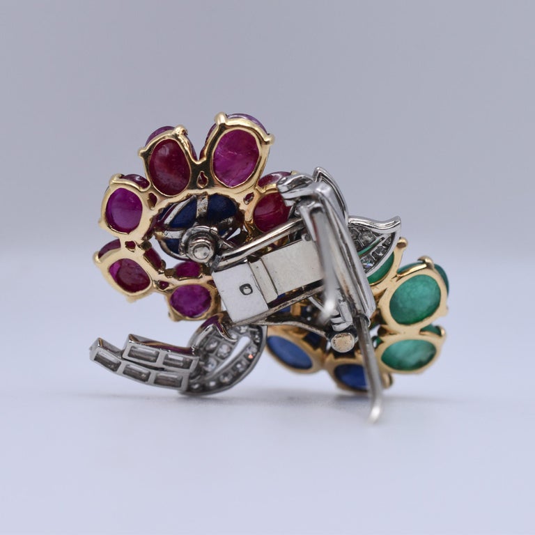 Rare Cartier Ruby, Emerald, Sapphire and Diamond Brooch For Sale at 1stDibs