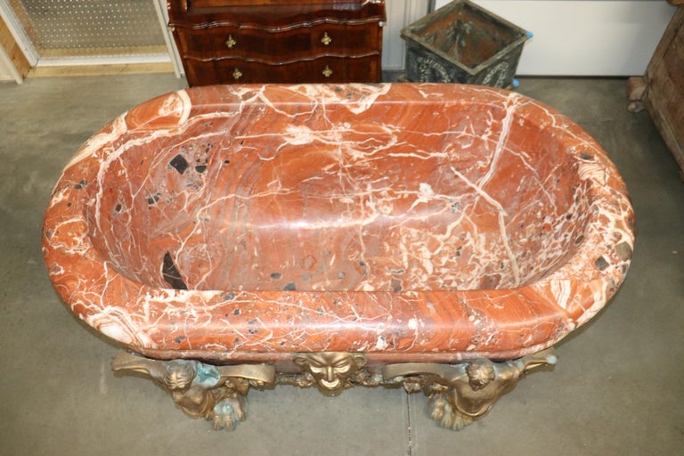 Rare Carved Solid Rouge Marble and Figural Bronze French Bathtub, circa ...