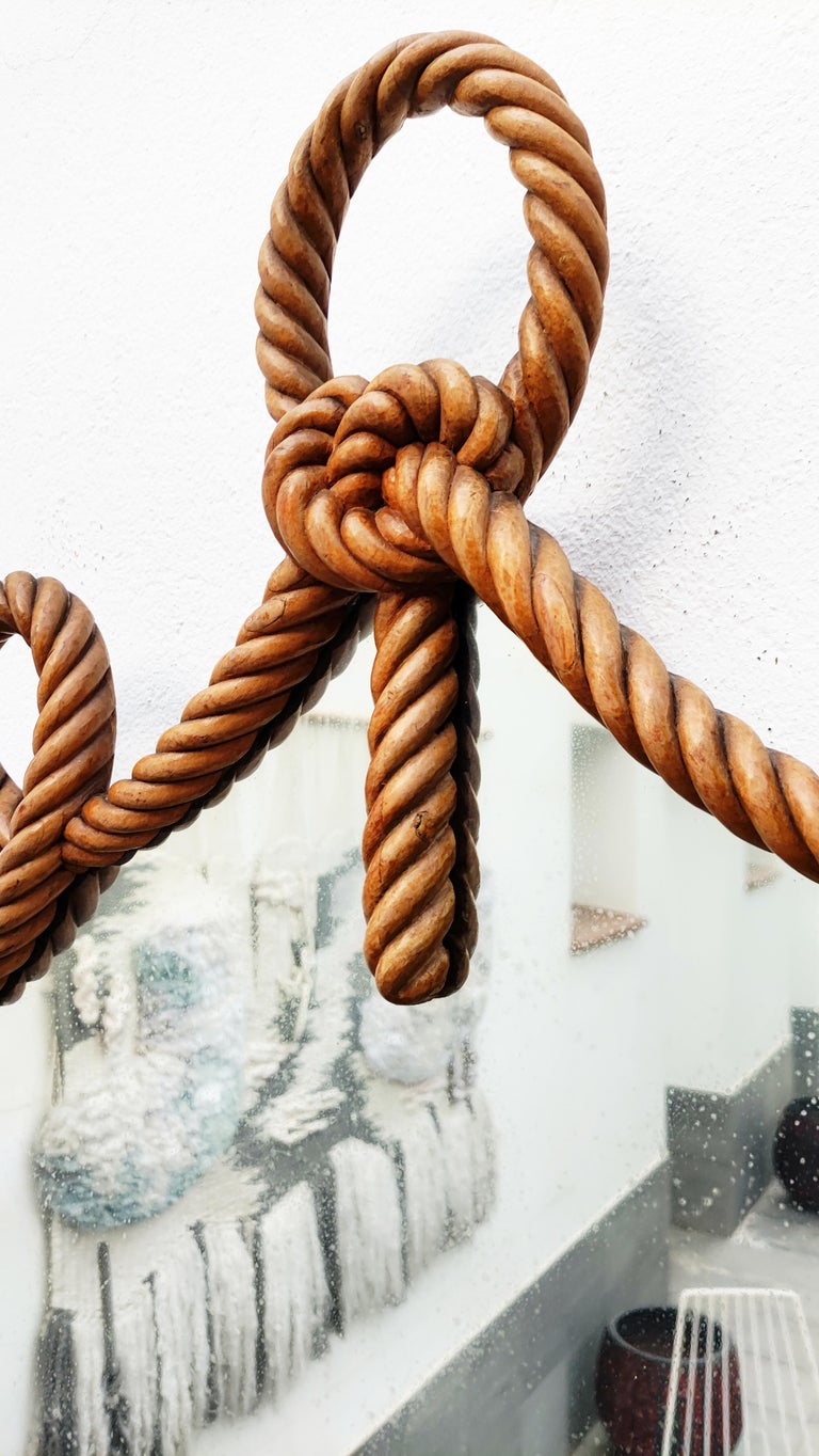 Rare Carved Wooden Rope Mirror, Spain, 1940s at 1stDibs