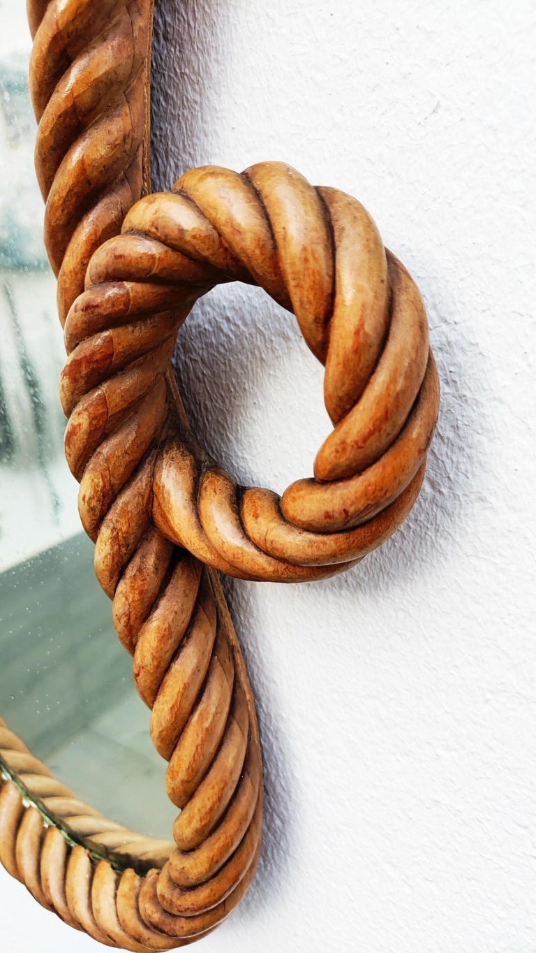 Rare Carved Wooden Rope Mirror, Spain, 1940s at 1stDibs