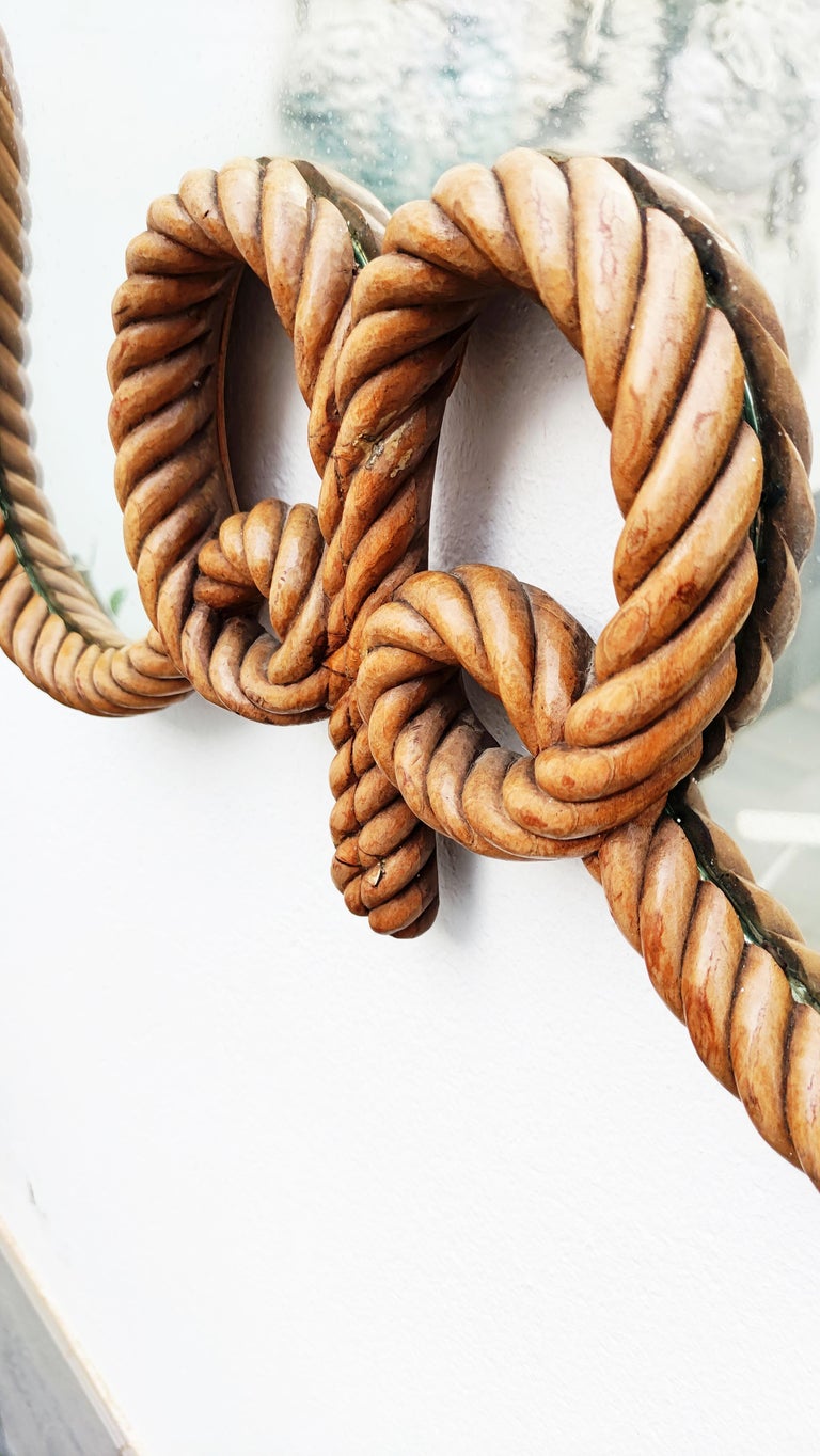 Rare Carved Wooden Rope Mirror, Spain, 1940s at 1stDibs