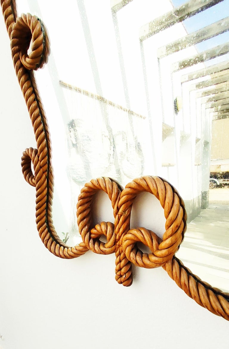Rare Carved Wooden Rope Mirror, Spain, 1940s at 1stDibs