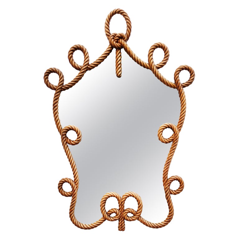 Rare Carved Wooden Rope Mirror, Spain, 1940s at 1stDibs