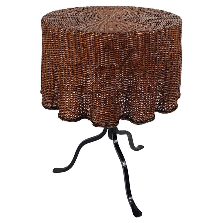 Rare Cast Iron and Rattan Coffee or Occasional Table For Sale at 1stDibs