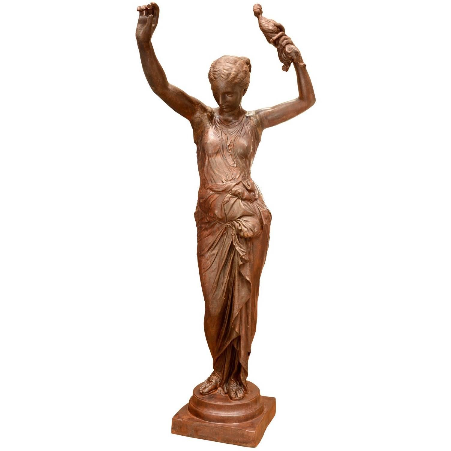 Rare Cast Iron Statue Of La Fileuse De Procida After Louis Cugnot 19th